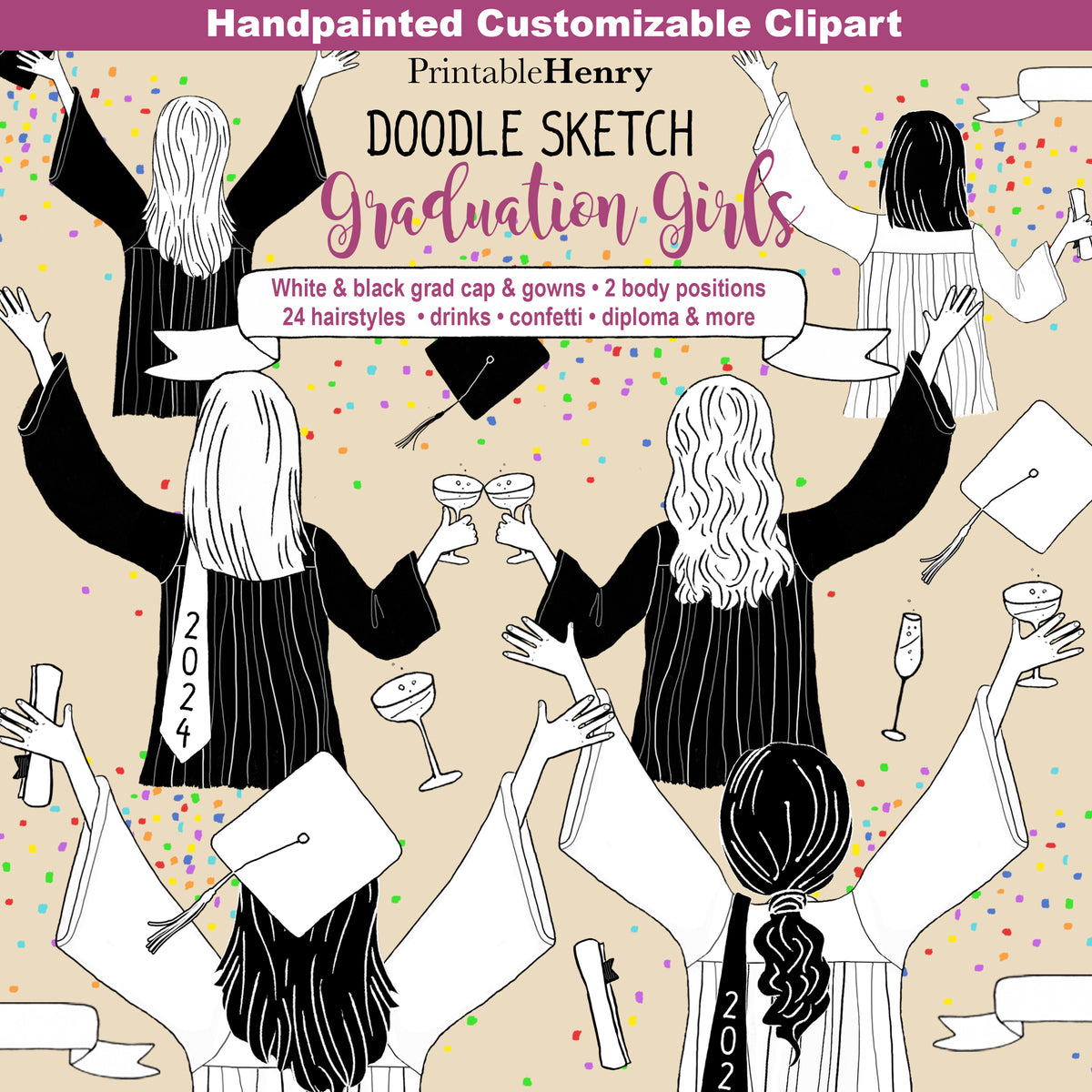 Graduation Girls Doodle clipart – PrintableHenry
