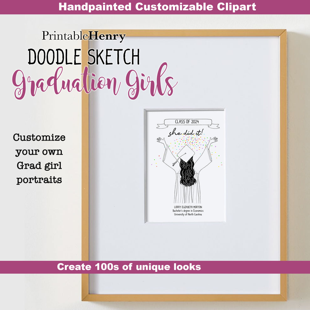 Graduation Girls Doodle clipart – PrintableHenry