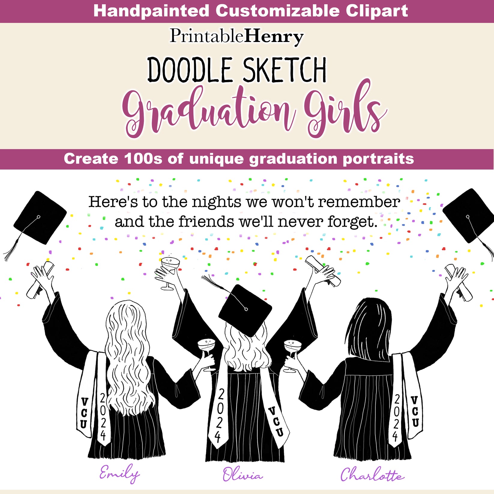 Graduation Girls Doodle clipart – PrintableHenry