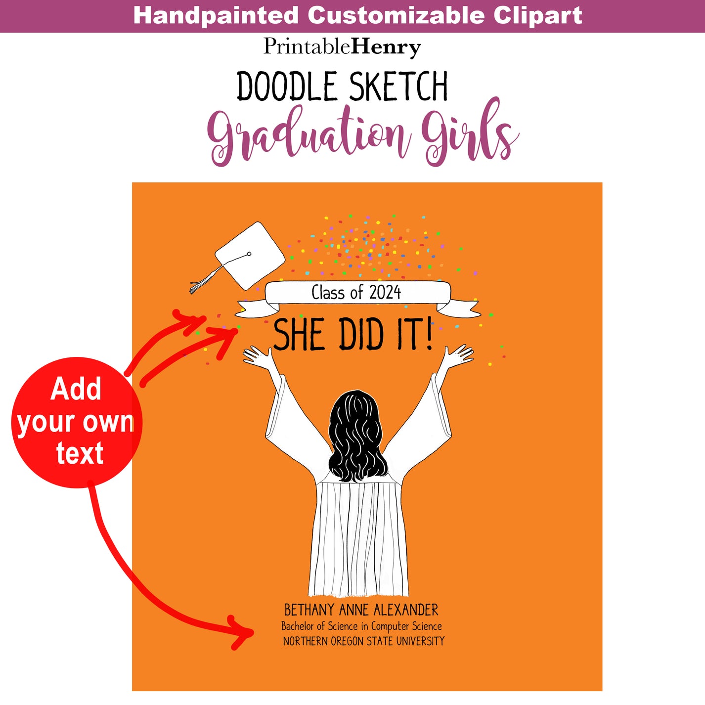 Graduation Girls Doodle clipart – PrintableHenry