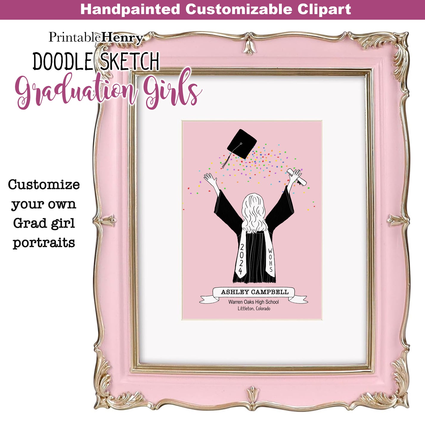 Graduation Girls Doodle clipart – PrintableHenry