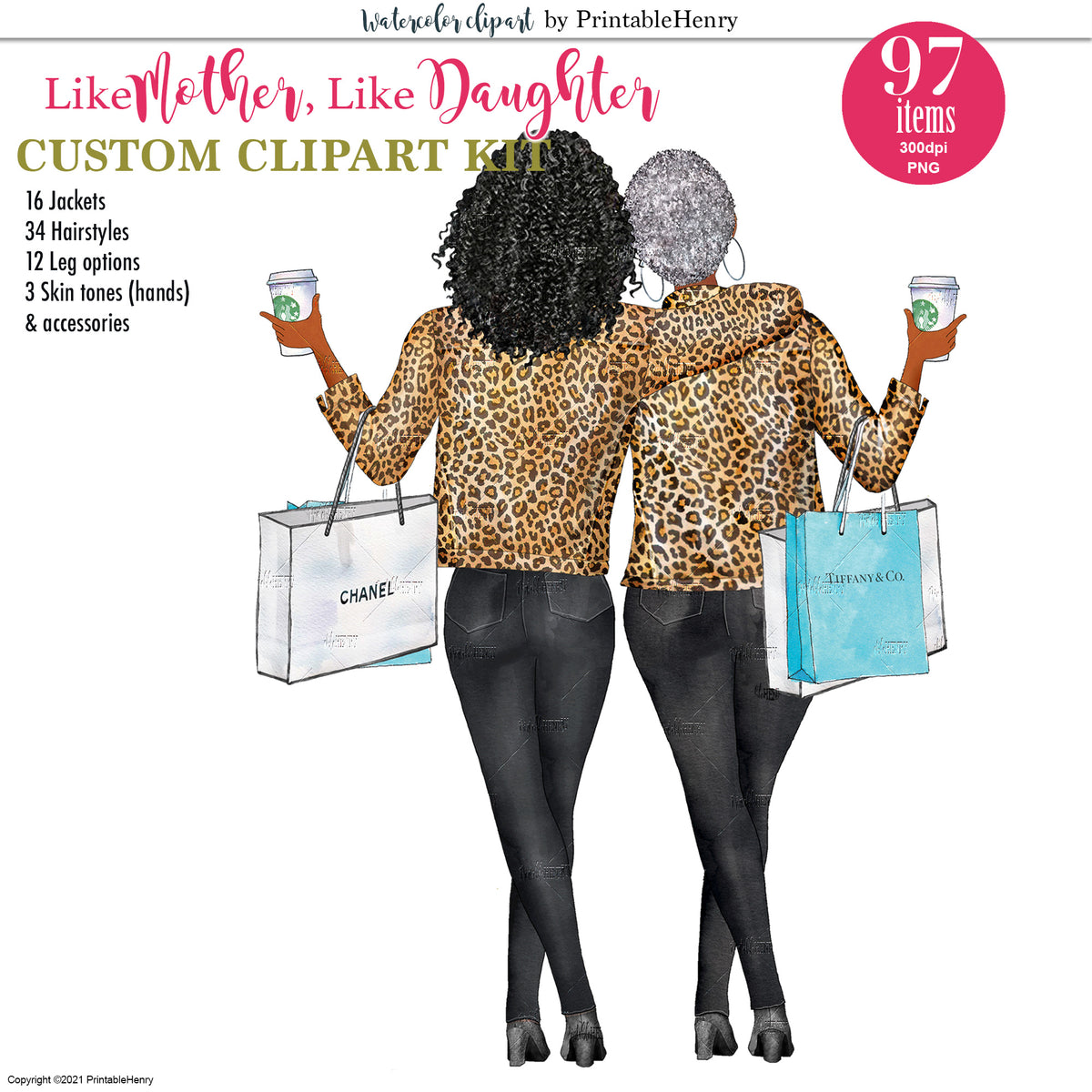 Make Custom Mother Daughter portraits with easy watercolor character ...