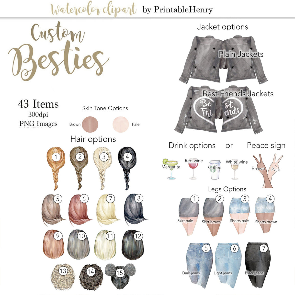 Besties Custom clipart Best Friends character & portrait creator ...